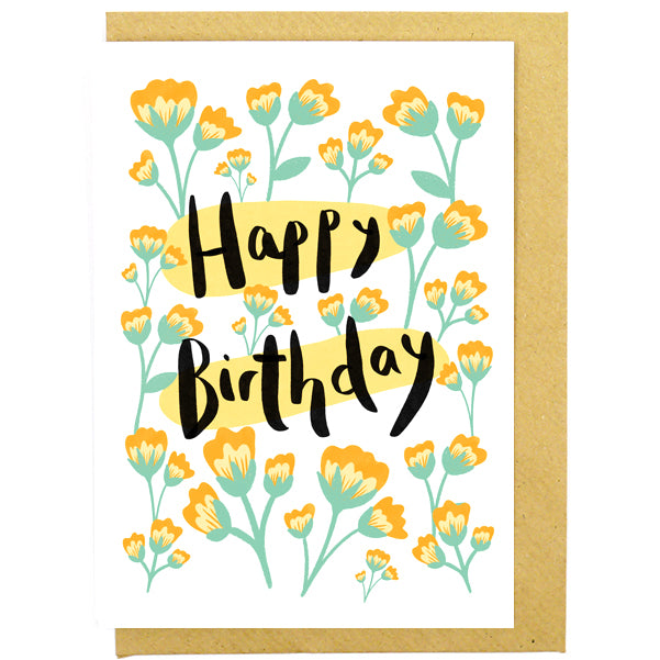 Happy Birthday Orange Florals Eco Friendly Recycled Card – The Sunshine Bindery